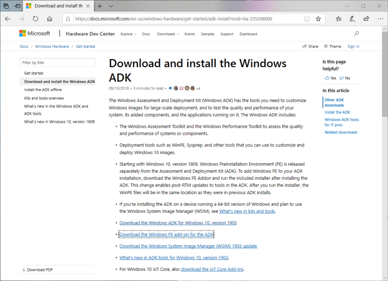 Installing Windows ADK for Windows 10 version 1903 + Windows PE add-on ...